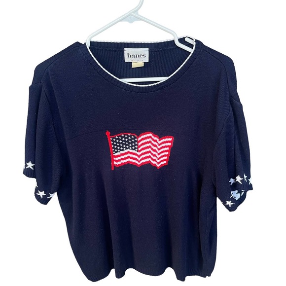 Hanes | Sweaters | Vintage Hanes Flag Sweater Womens Large Blue ...